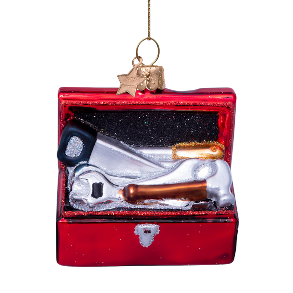 Ornament glass red toolbox H6.5cm# – Vondels