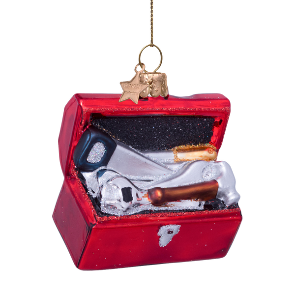 Ornament glass red toolbox H6.5cm# – Vondels