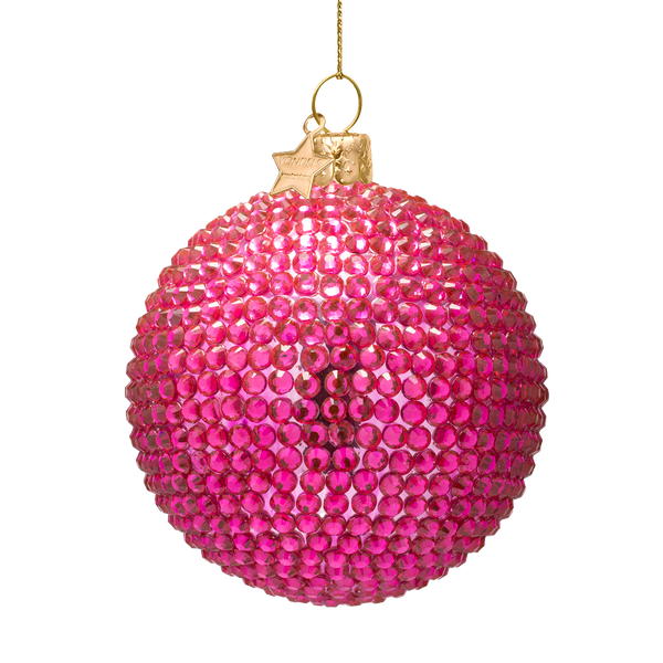 Bauble glass raspberry pink allover diamond H8cm – Vondels